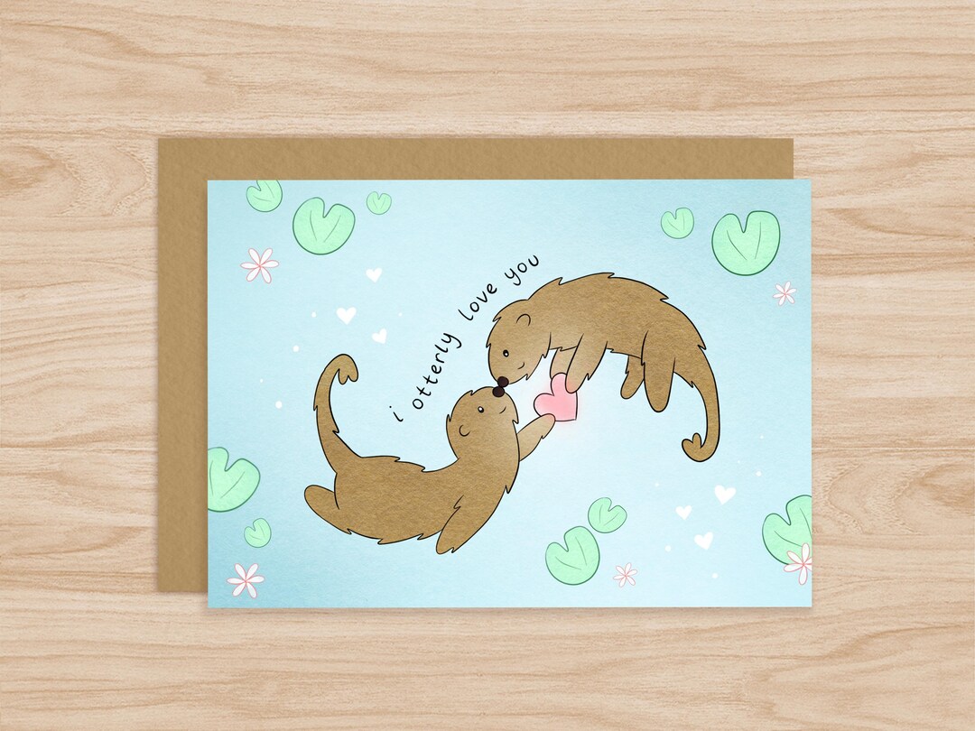 Otters Hugging Valentine Card, Otter Greeting Cards, Otter Gifts, Love ...