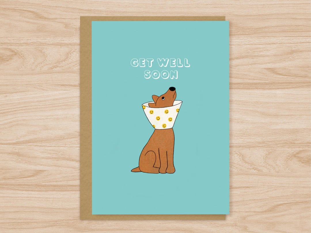 Funny Get Well Soon Card: Dog Cone of Shame, Handmade - Etsy