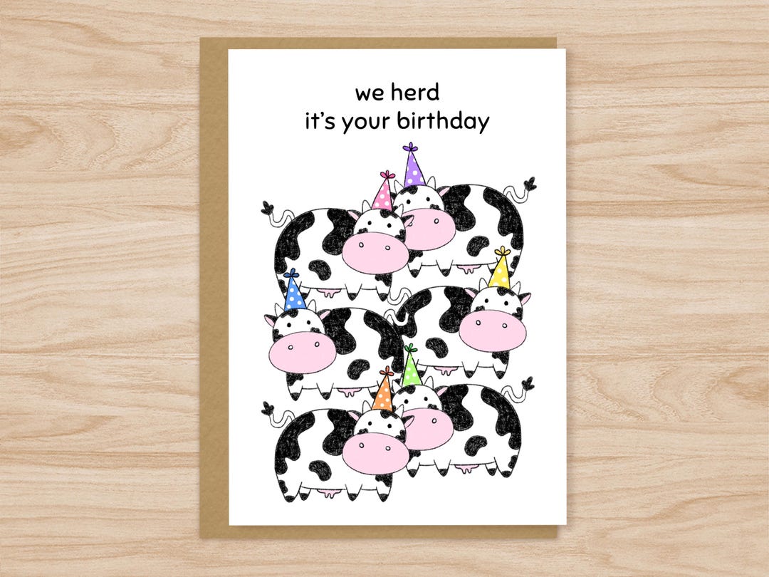Herd It’s Your Birthday Card, Birthday Pun Card, Cow Birthday Card ...
