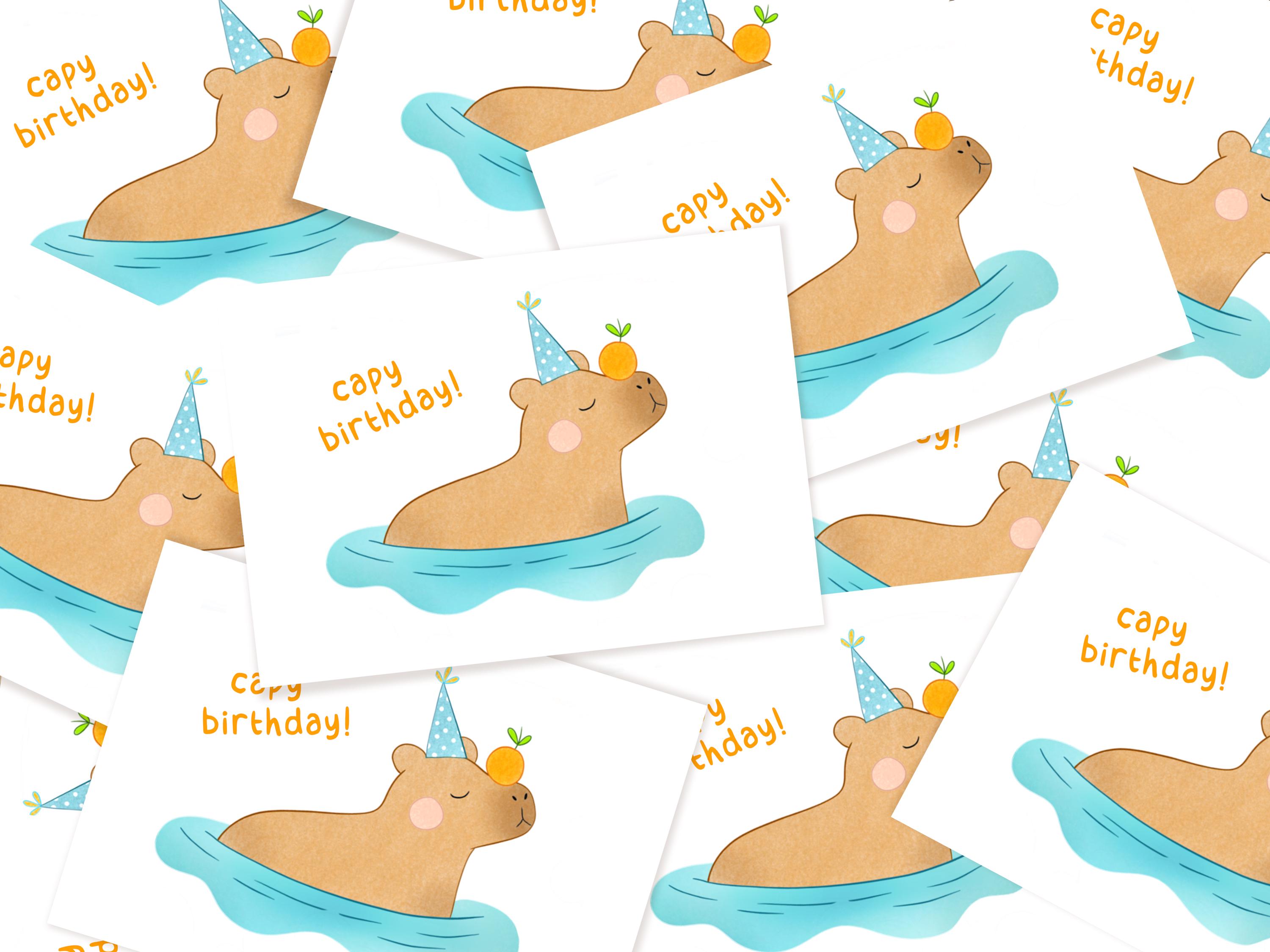 Capy Birthday Card, Cute Capybara Card, Kawaii Birthday Gift, Cute Pun ...
