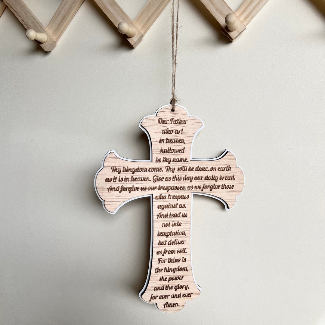Wood Cross Our Father the Lord's Prayer Keepsake | Christening ...