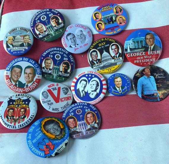 15 Retro President Pin Buttons: Reagan, Bush, Quayle,… - Gem