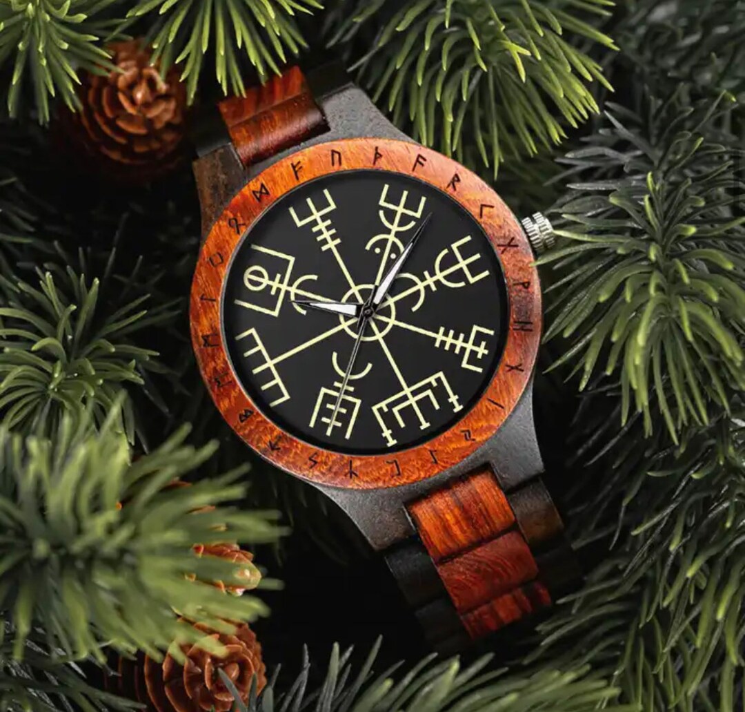Vegvisir Viking Wooden Watch: Handcrafted Norse Timepiece for Men and ...