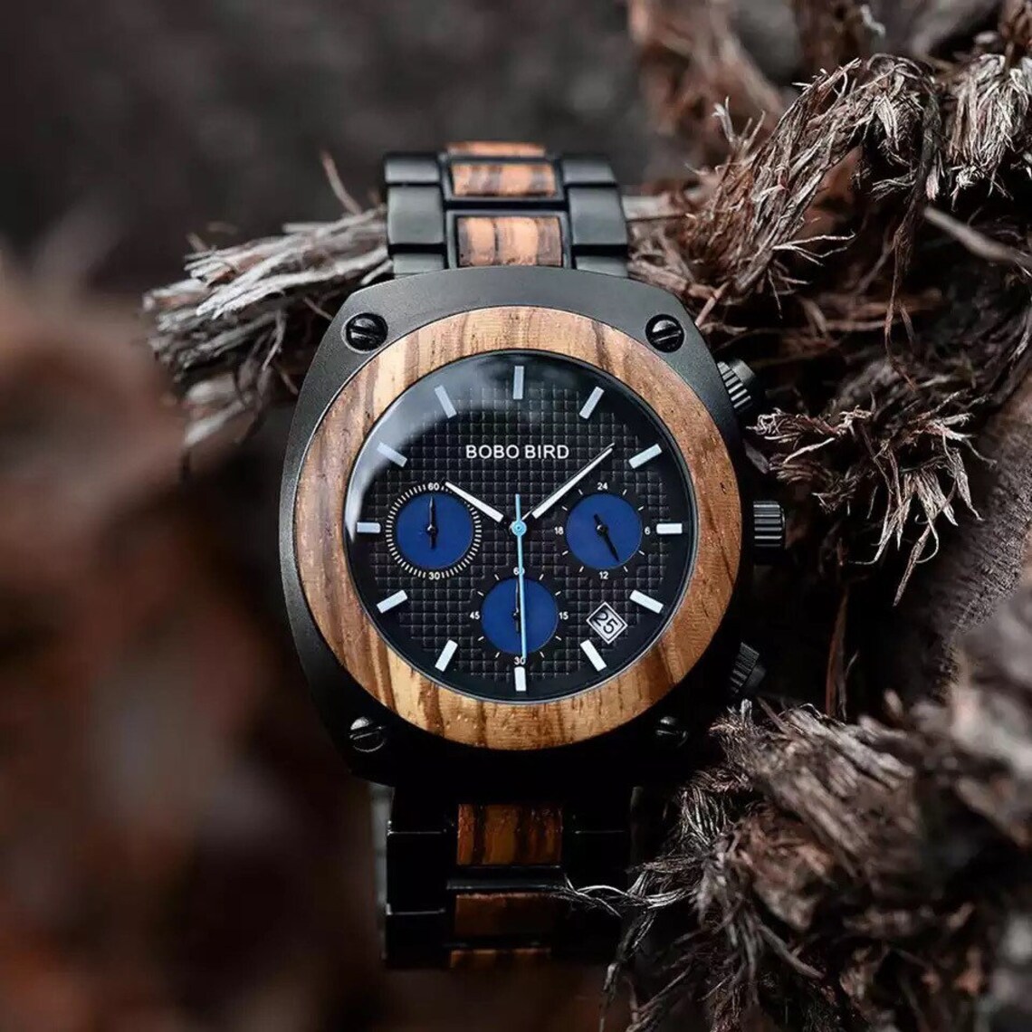 Wood watch blue face Wooden watch mens gift birthday | Etsy