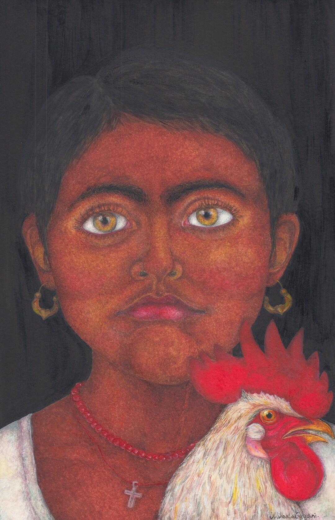Child and Rooster Watercolor Art Print: Rustic Wall Decor - Etsy