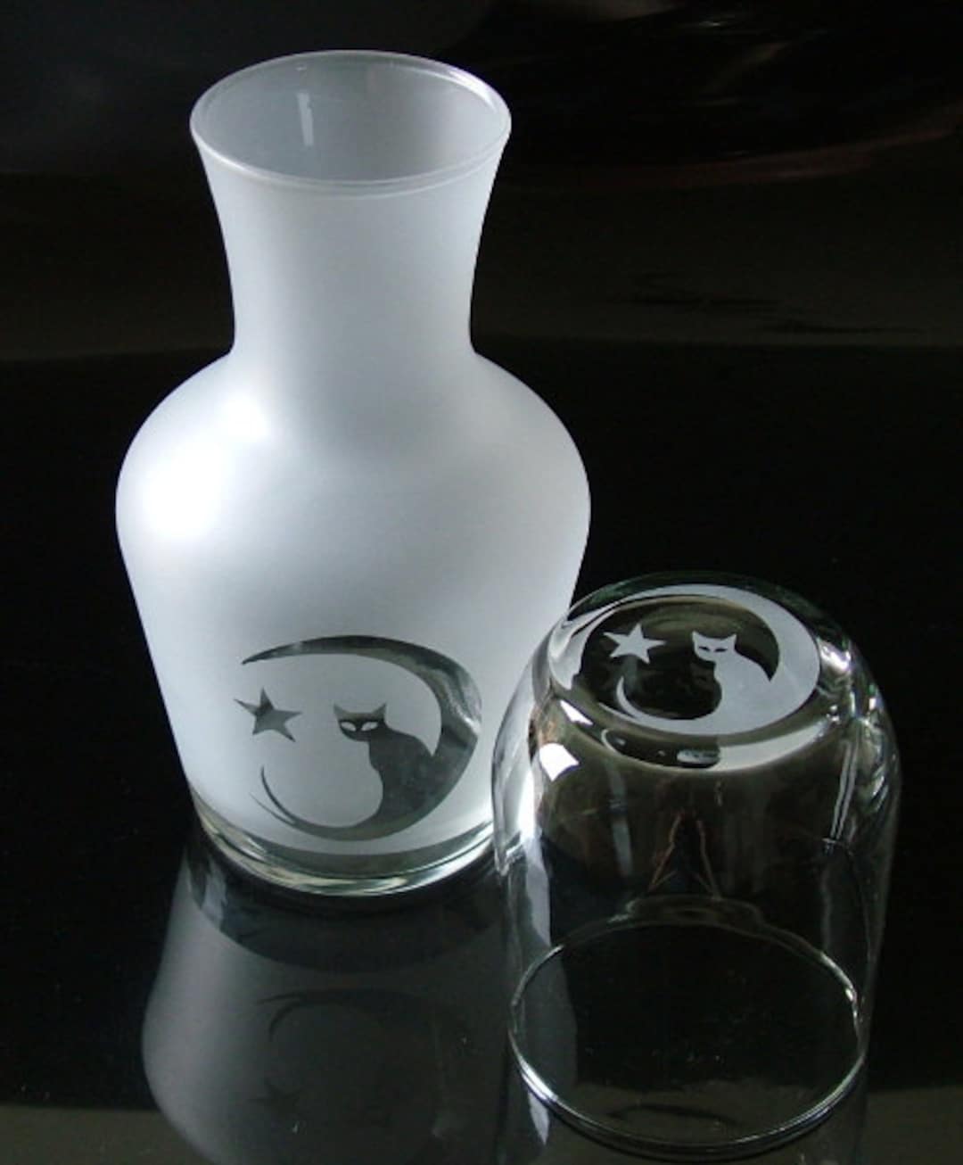 Cat & Moon Water Carafe With Matching Engraved Glass Boxed - Etsy