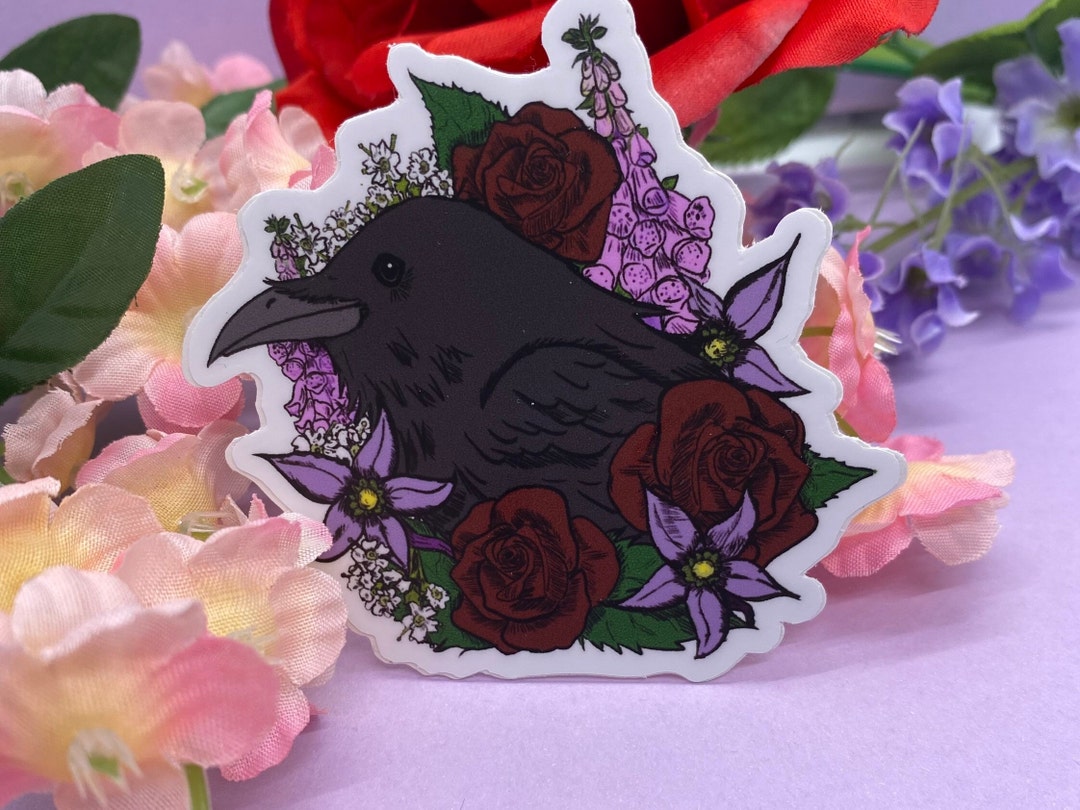 Crow and Flowers Sticker - Etsy