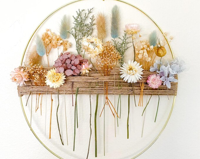 Gold Dried Floral Hoop, Silver Floral Hoop, Boho Floral Wall Hanging ...