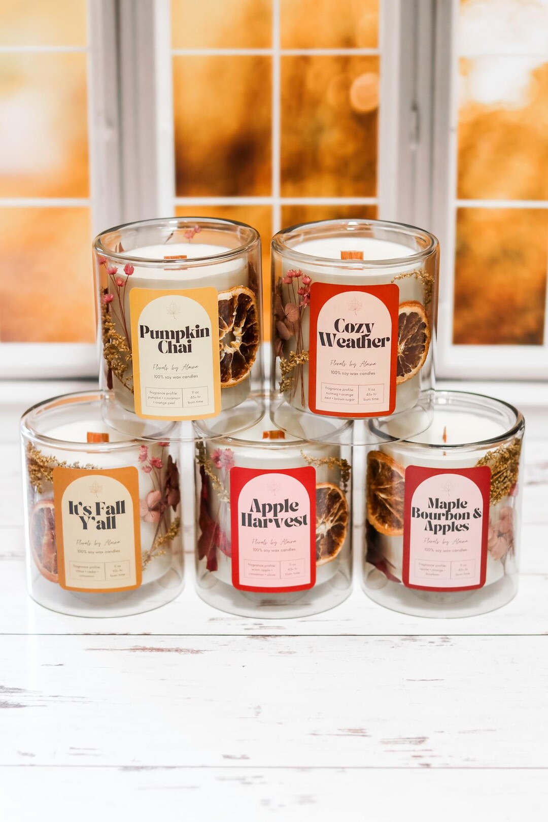 Fall Botanical Candle, Fall Dried Floral Decor, Crackling Wooden Wick , Apple Candle, Pumpkin ...