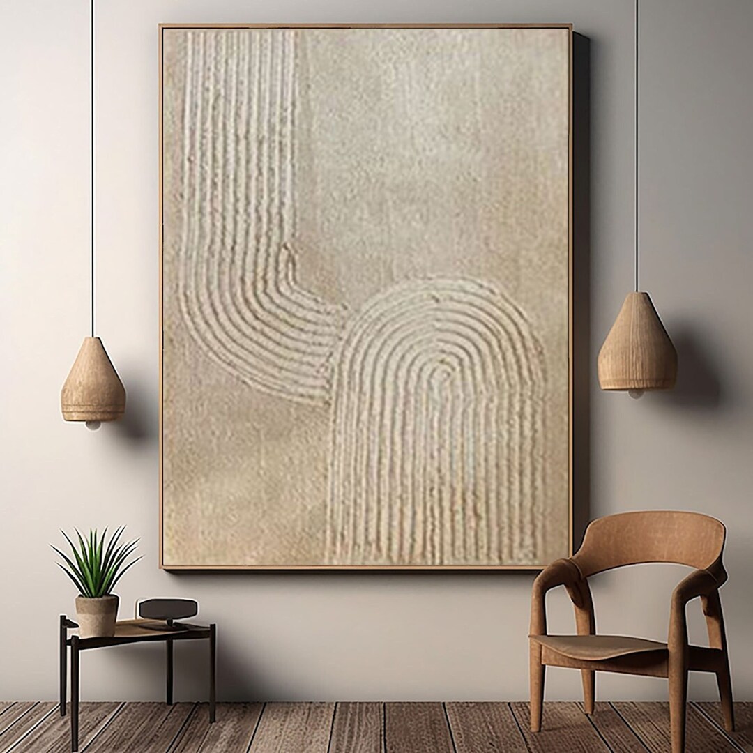 Large 3D Beige Milimalist Abstract Painting Beige Minimalist Painting ...