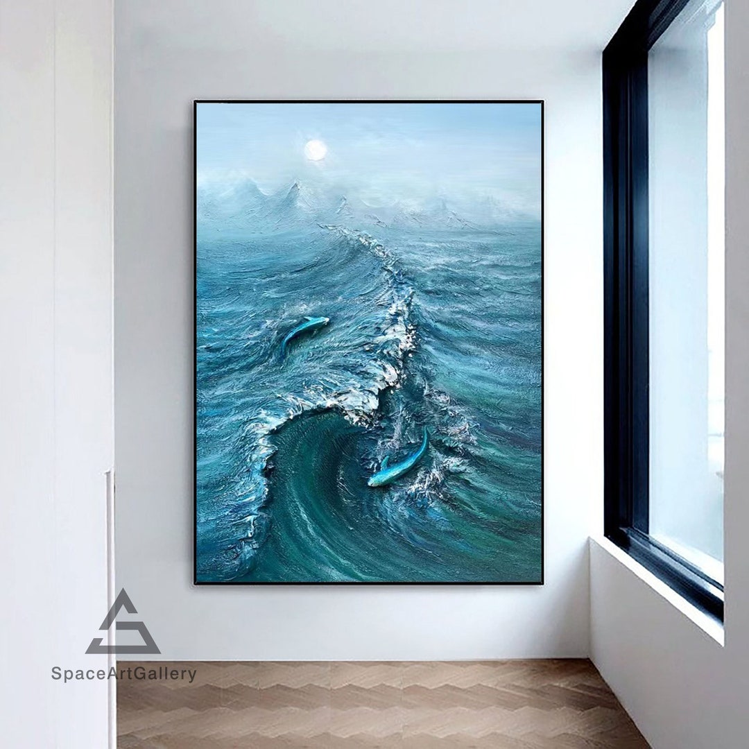 Blue Ocean Abstract Painting Blue Ocean Wave Textured Wall Art - Etsy