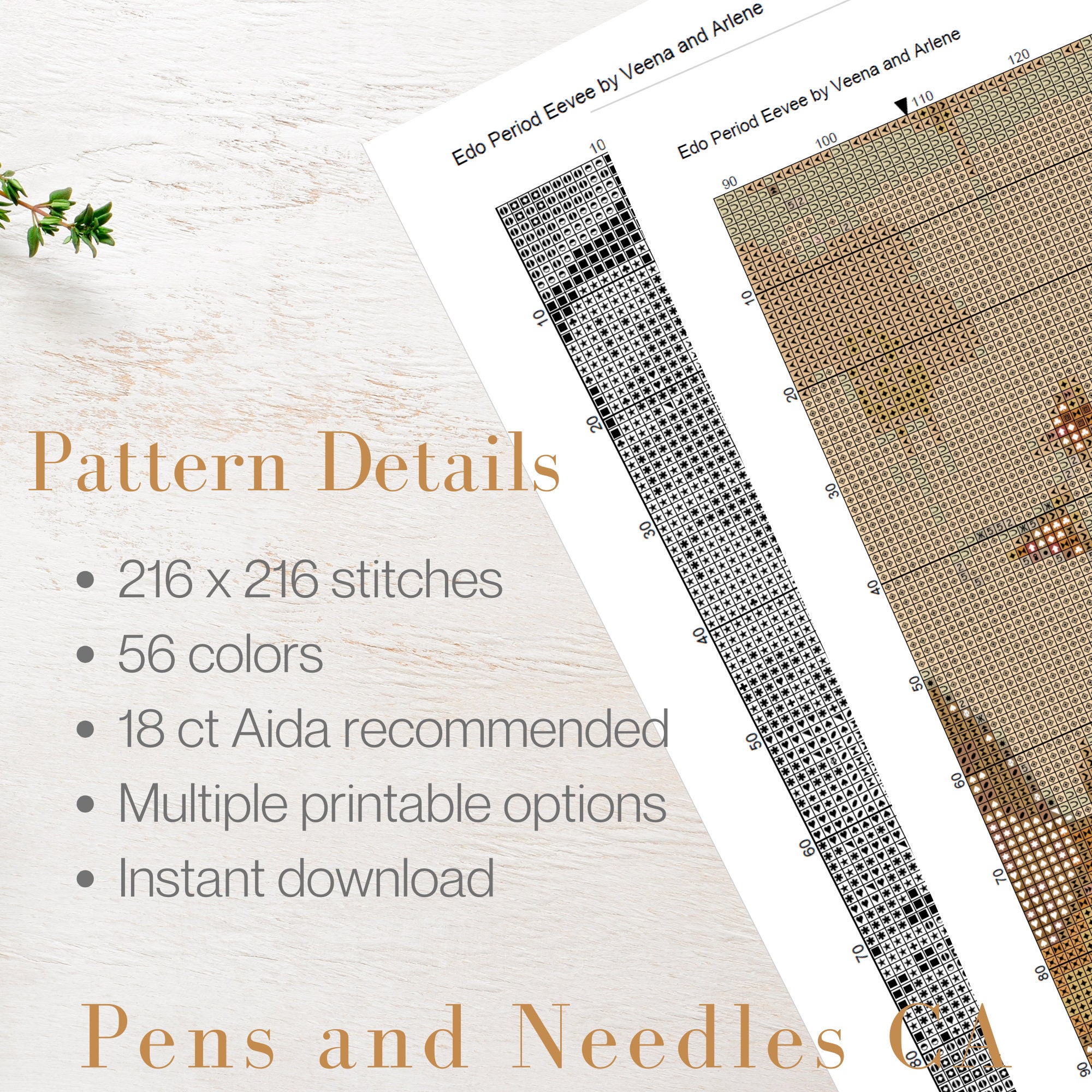 Edo Period Style Eevee Cross Stitch Pattern, Instant Download PDF ...