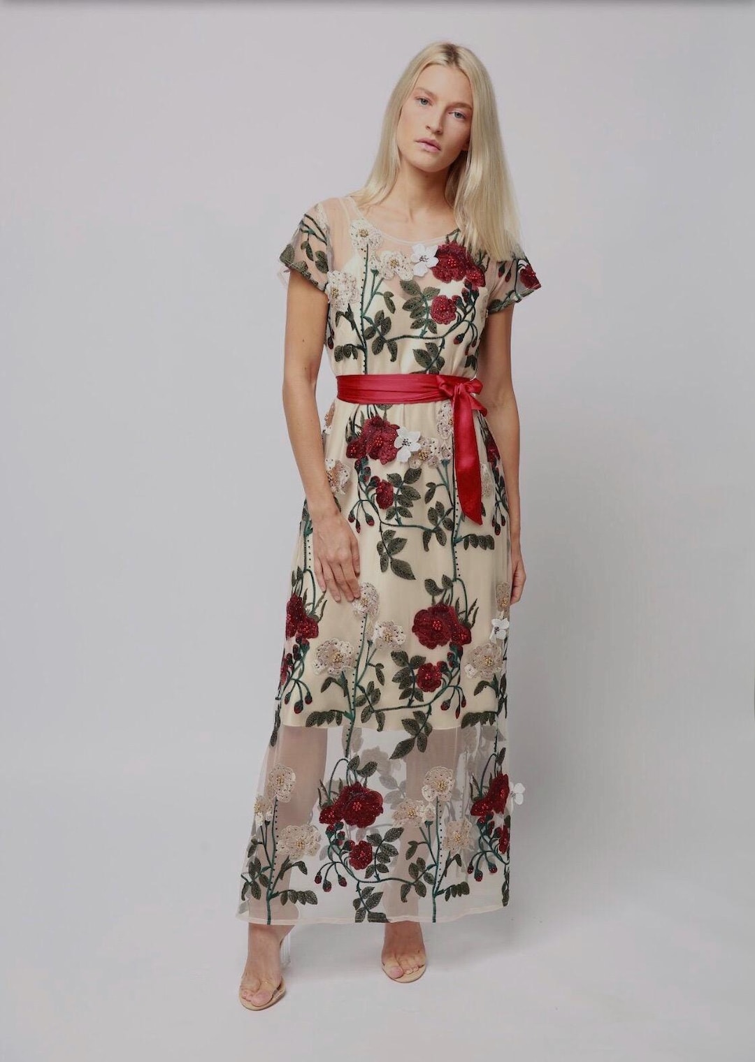 Roses Embroidered Maxi Dress - Etsy