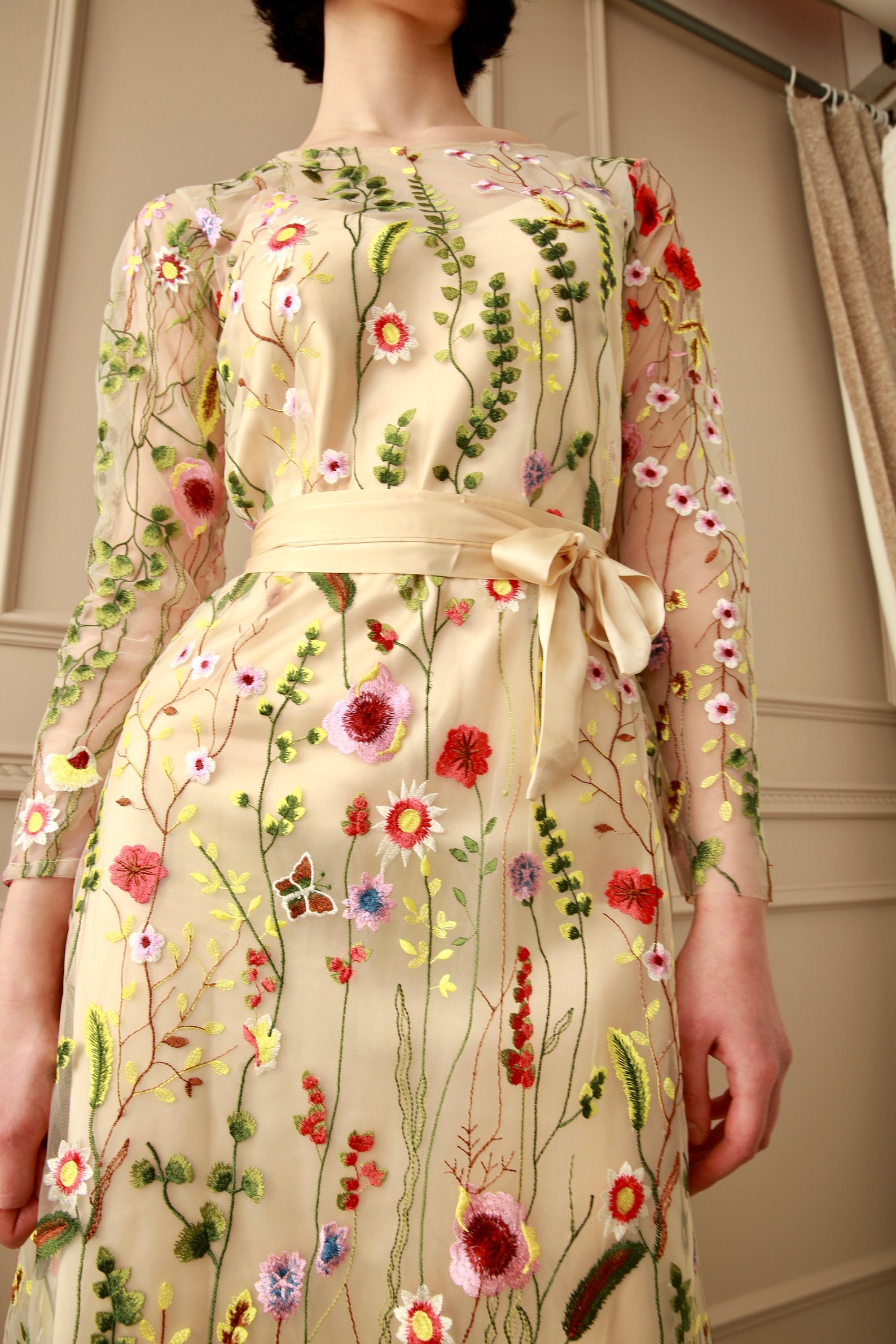 Long Sleeve Embroidered, Floral Dress - Etsy