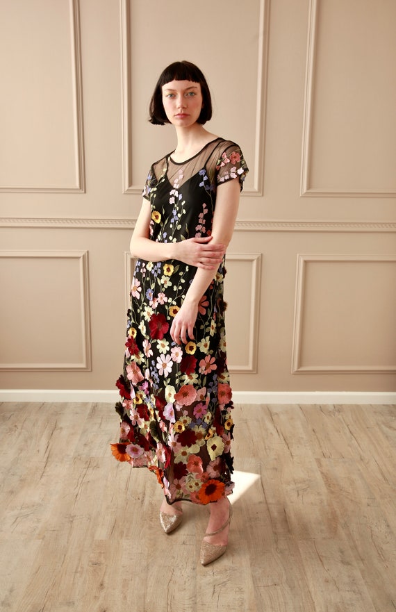 A Floral Embroidery Gown - Etsy