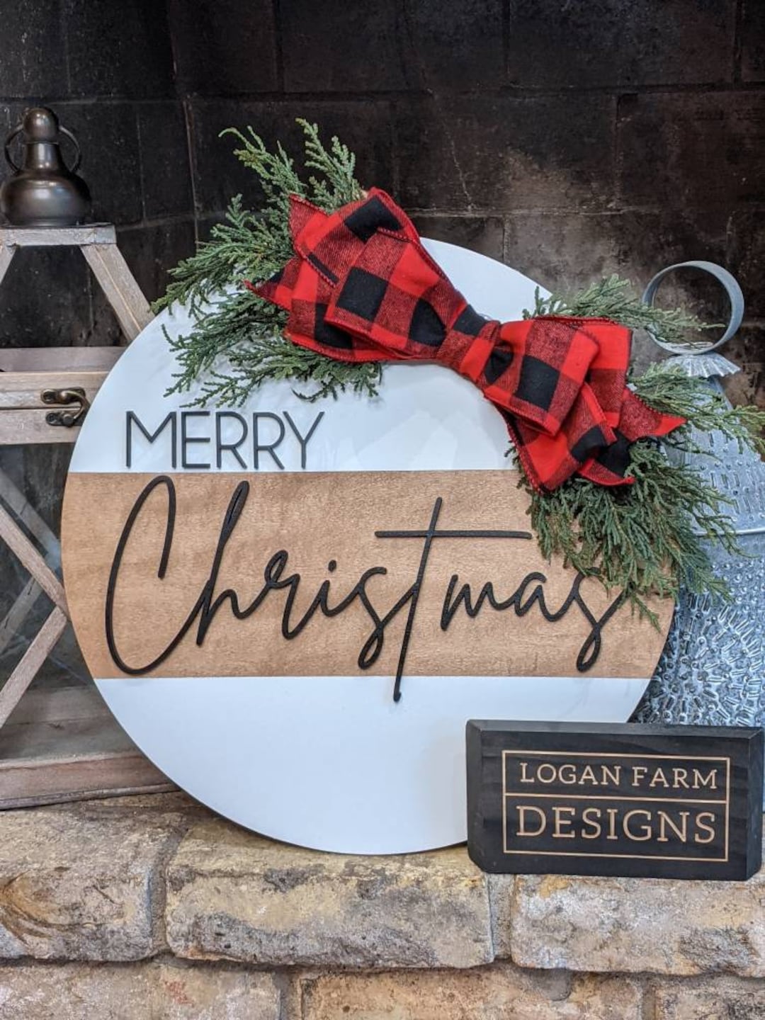 Christmas Round Wood Sign, Round Door Hanger, Merry Christmas Sign ...