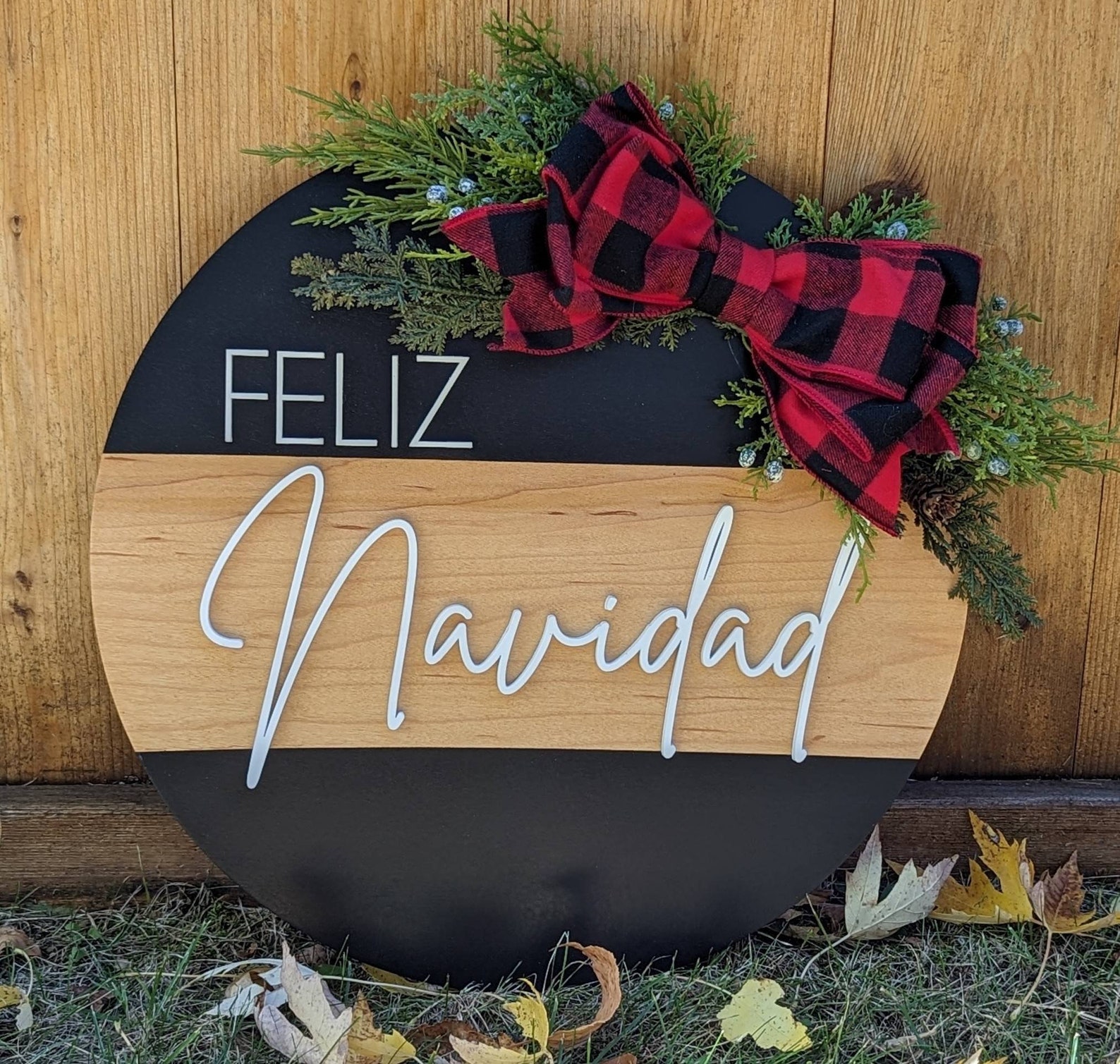 Feliz Navidad Raised Letter Round Wood Door Hanger Door - Etsy