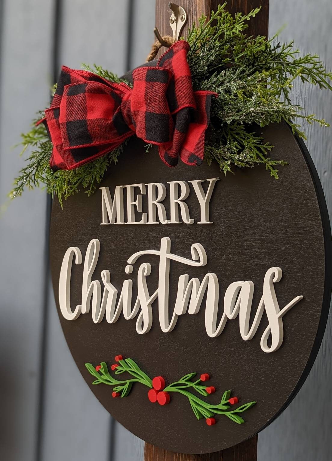 Christmas Round Wood Door Hanger Round Wood Sign Merry - Etsy