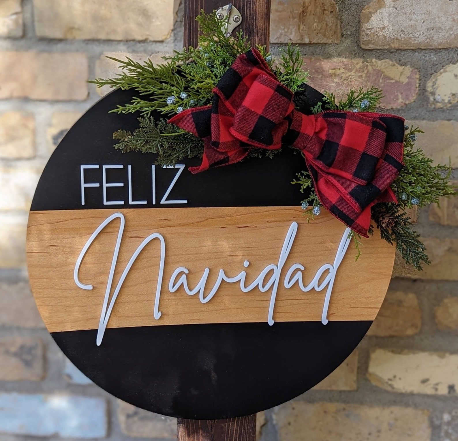 Feliz Navidad Raised Letter Round Wood Door Hanger Door - Etsy