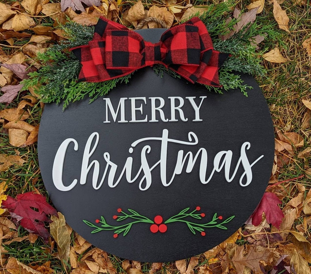Christmas Round Wood Door Hanger, Round Wood Sign, Merry Christmas Door ...