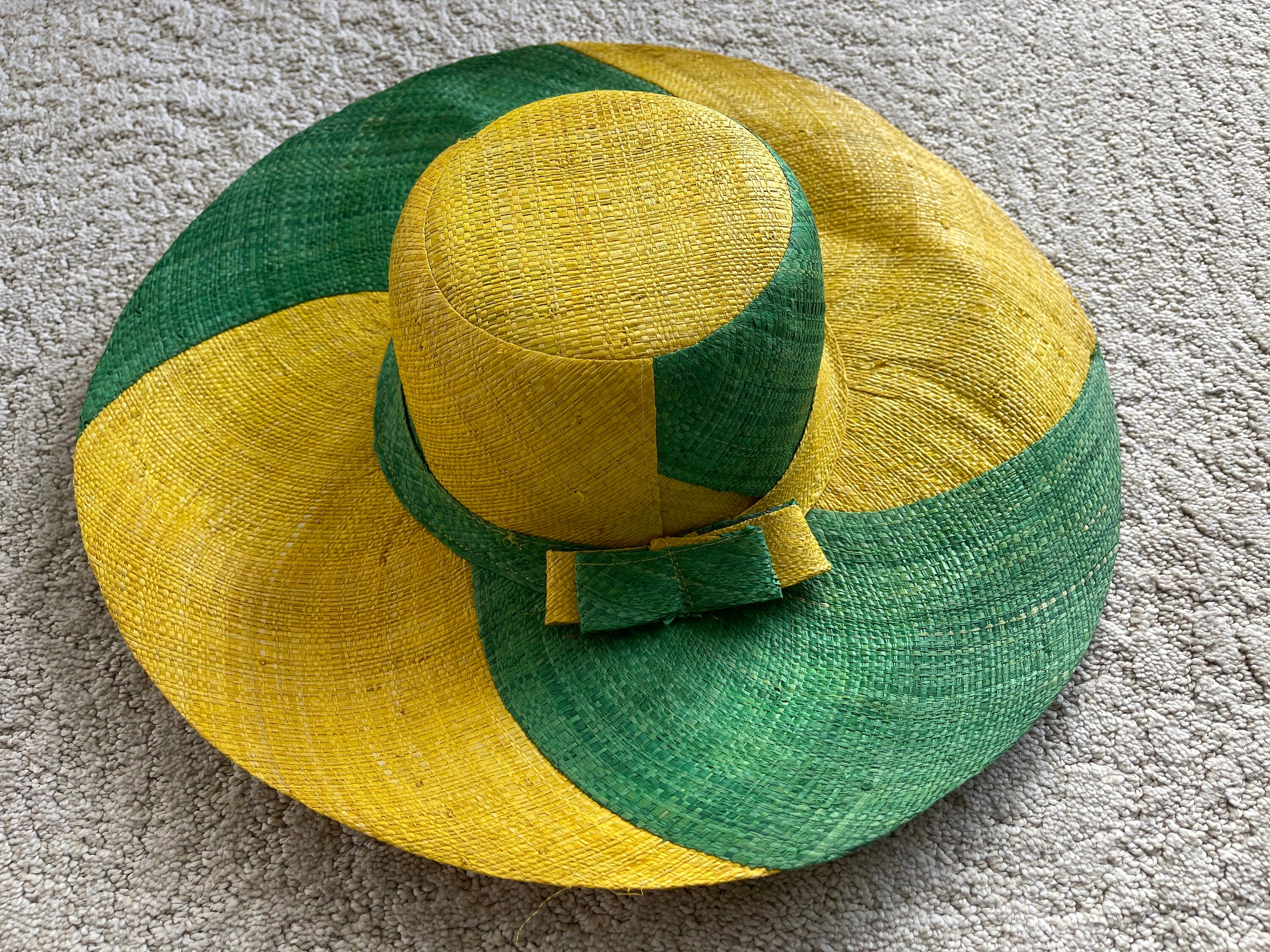Bicolor Yellow and Green Straw Summer Hat in Raffia Country-style ...