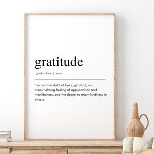 Gratitude Definition Print Gratitude Sign Thanksgiving Wall - Etsy