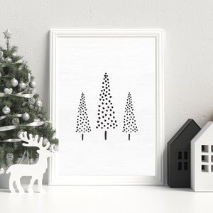 Watercolor Christmas Printable Wall Art, Minimalist Christmas Tree ...