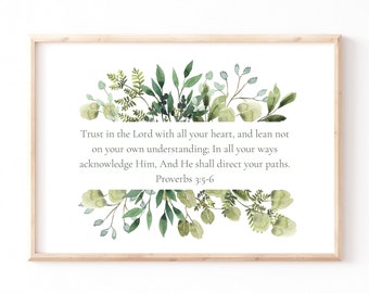 Proverbs 3:5-6 Printable Wall Art Trust in the Lord Bible | Etsy