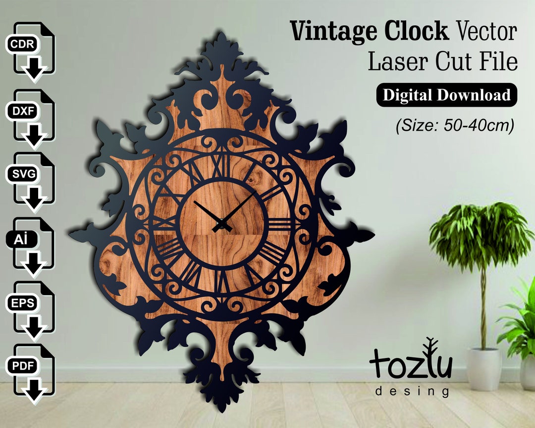 Vintage Clock Laser Cut File - Etsy