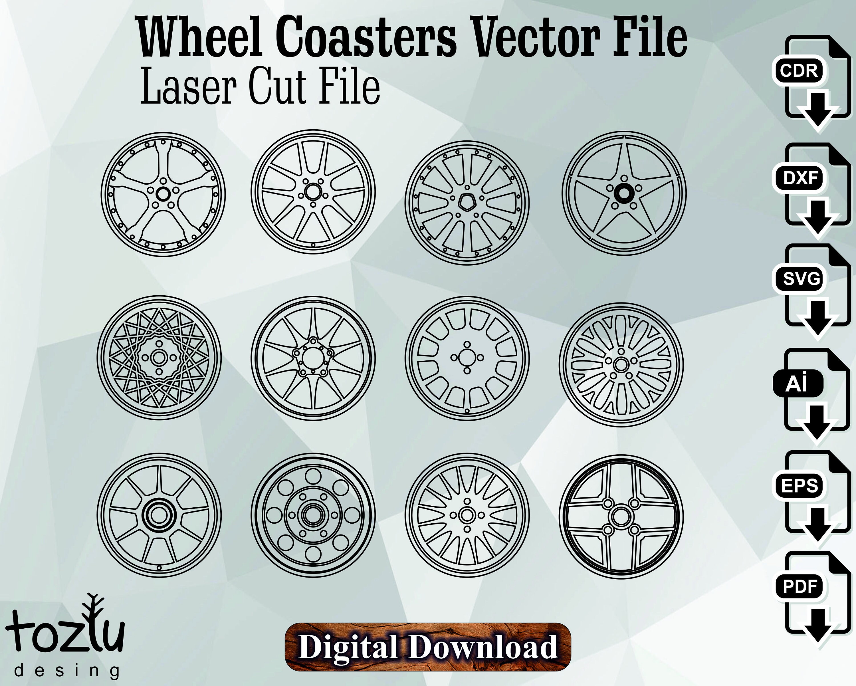 Laser Cut 12pcs Wheel Coasters Vector File Svg Cdr Dxf - Etsy