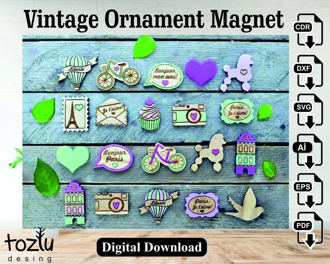 Vintage Ornament Magnets Laser Cut Files Cdr Dxf Svg Ai Pdf - Etsy