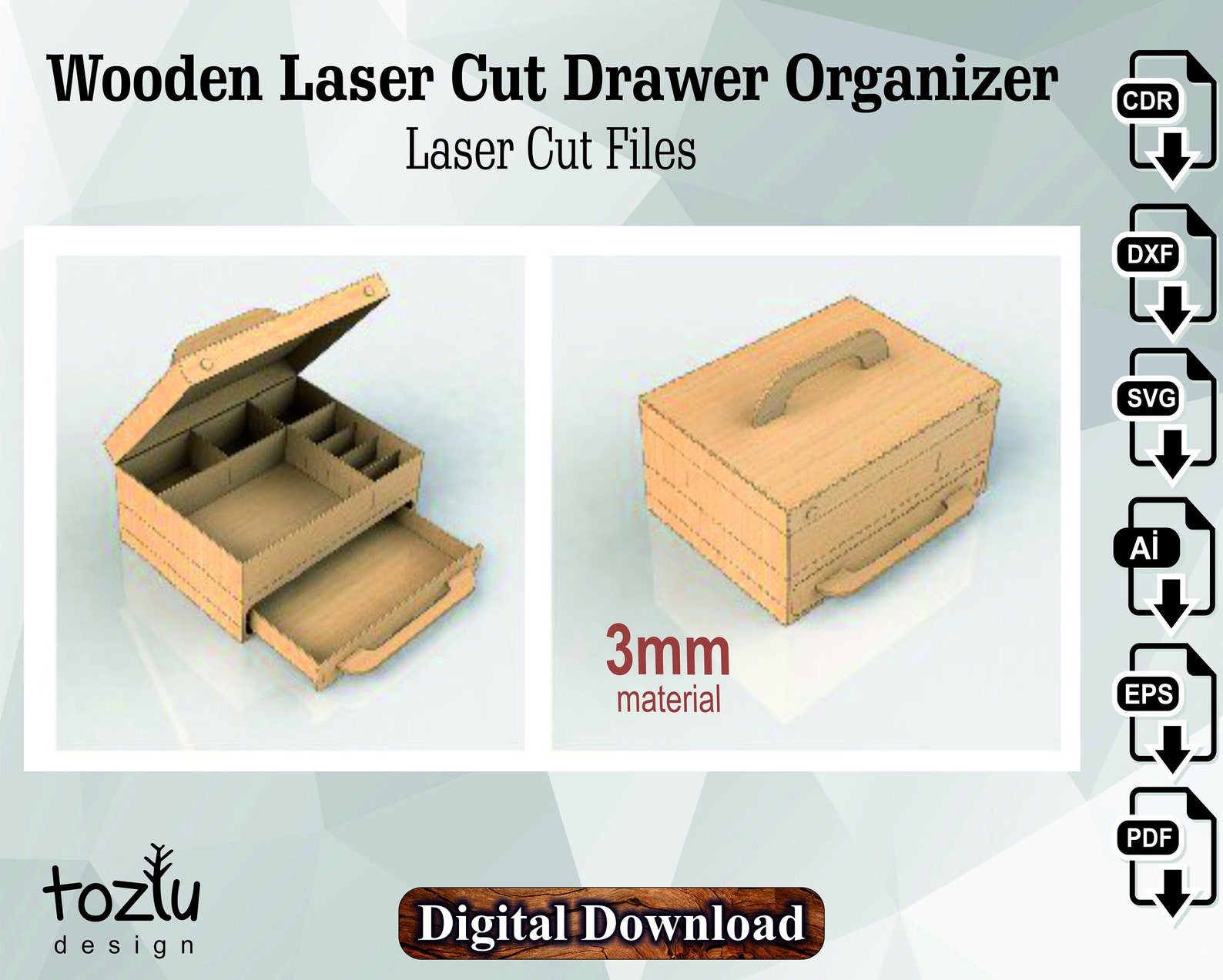 Laser Cut Svg Wooden Drawer Organizer Vector File Dxf Cdr - Etsy