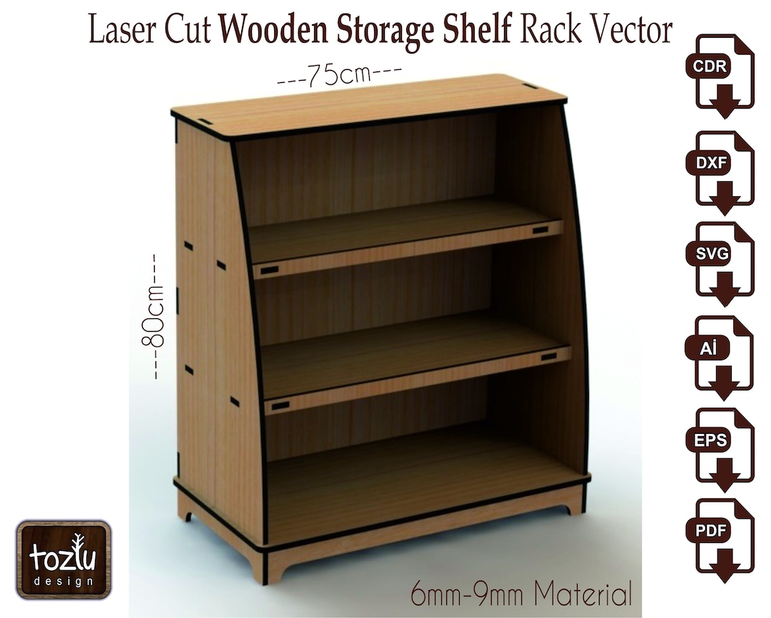 Laser Cut, Wooden Storage, Shelf Rack Vector, Svg Dxf Cdr Ai Desktop ...