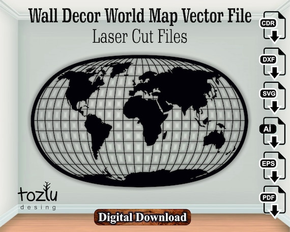 Laser Cut Desing World Map Vector File Wooden World Map Svg | Etsy Canada