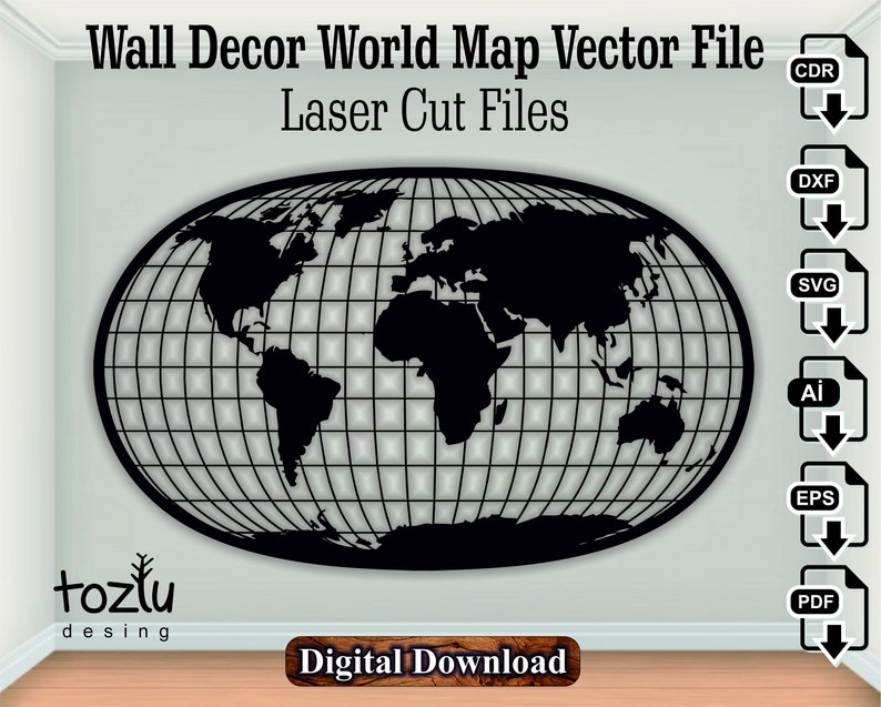 Laser Cut Desing World Map Vector File Wooden World Map Svg | Etsy