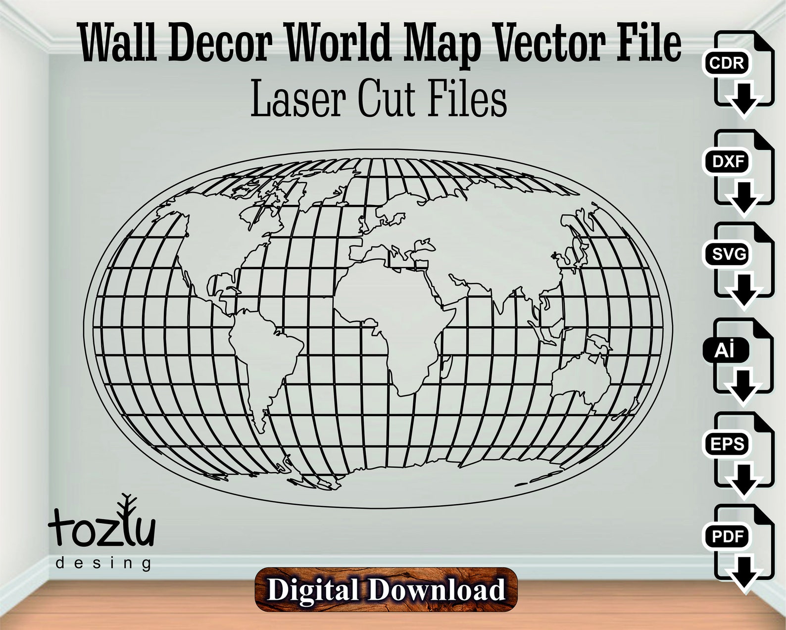 Laser Cut Desing World Map Vector File Wooden World Map Svg Cdr Dxf ...