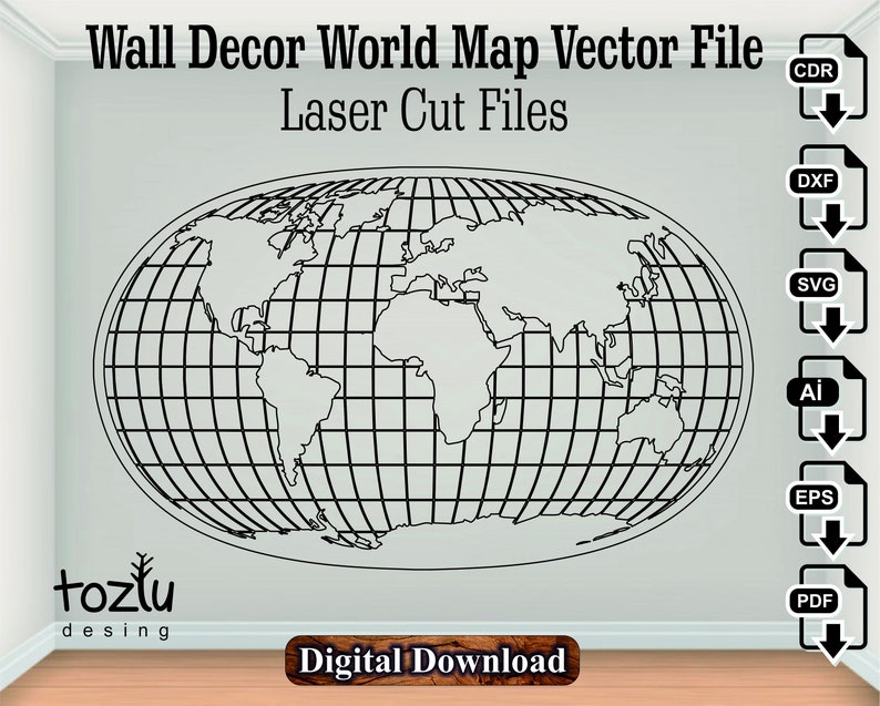 Laser Cut Desing World Map Vector File Wooden World Map Svg - Etsy ...