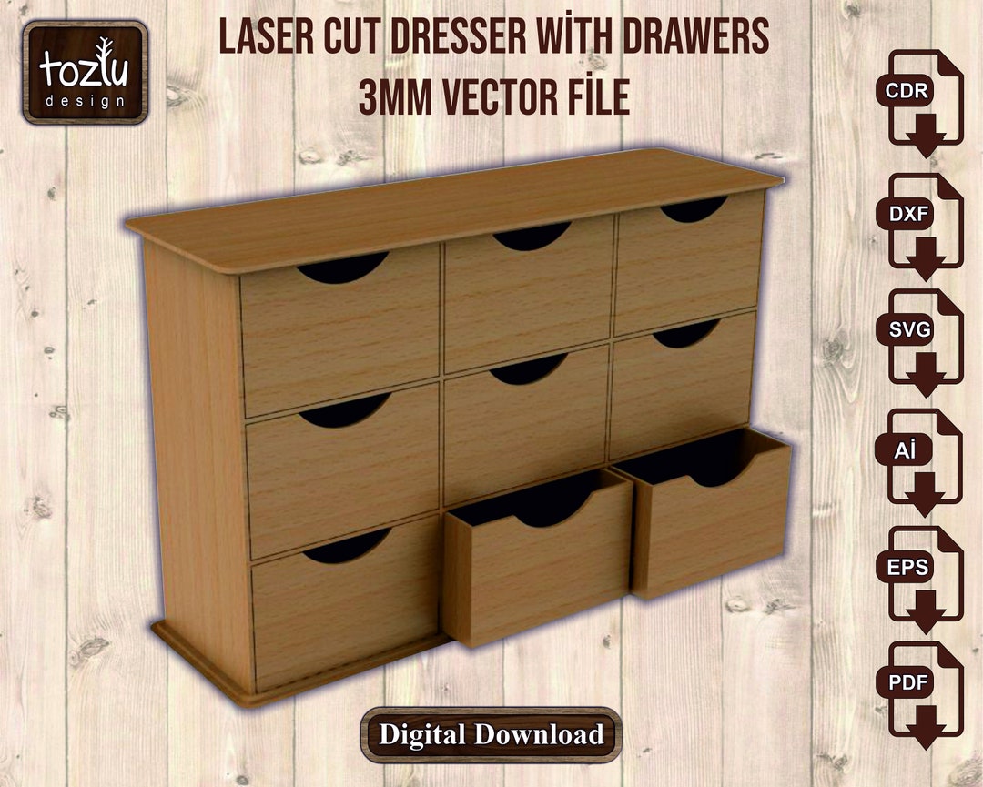 Laser Cut Dresser With Drawers Plan, 3mm Vector File (digital Download ...