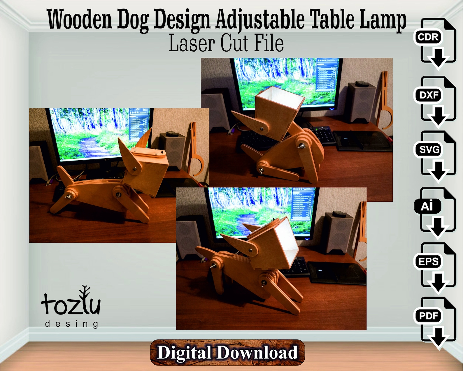 Minimalist Laser Cut Wooden Dog Lamp Vector File Svg Cdr Dxf | Etsy