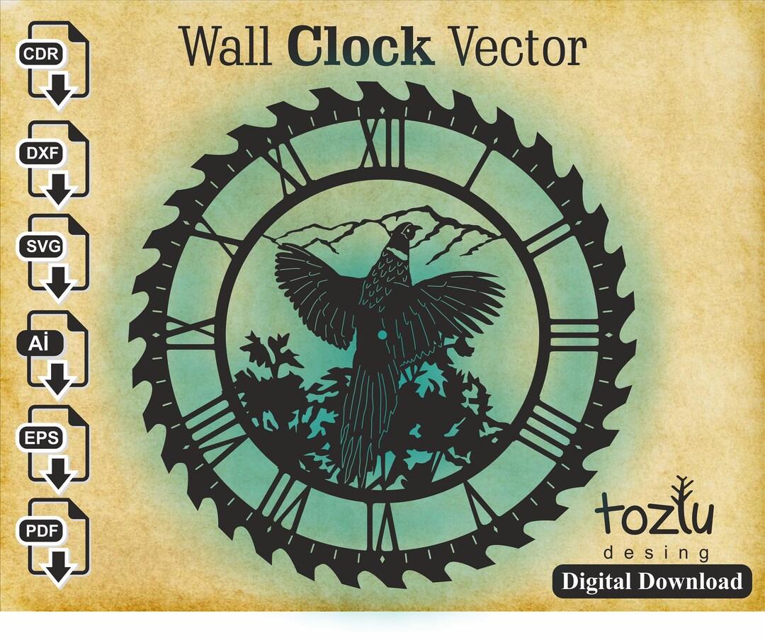 Wooden Wall Clock Vector File - Etsy