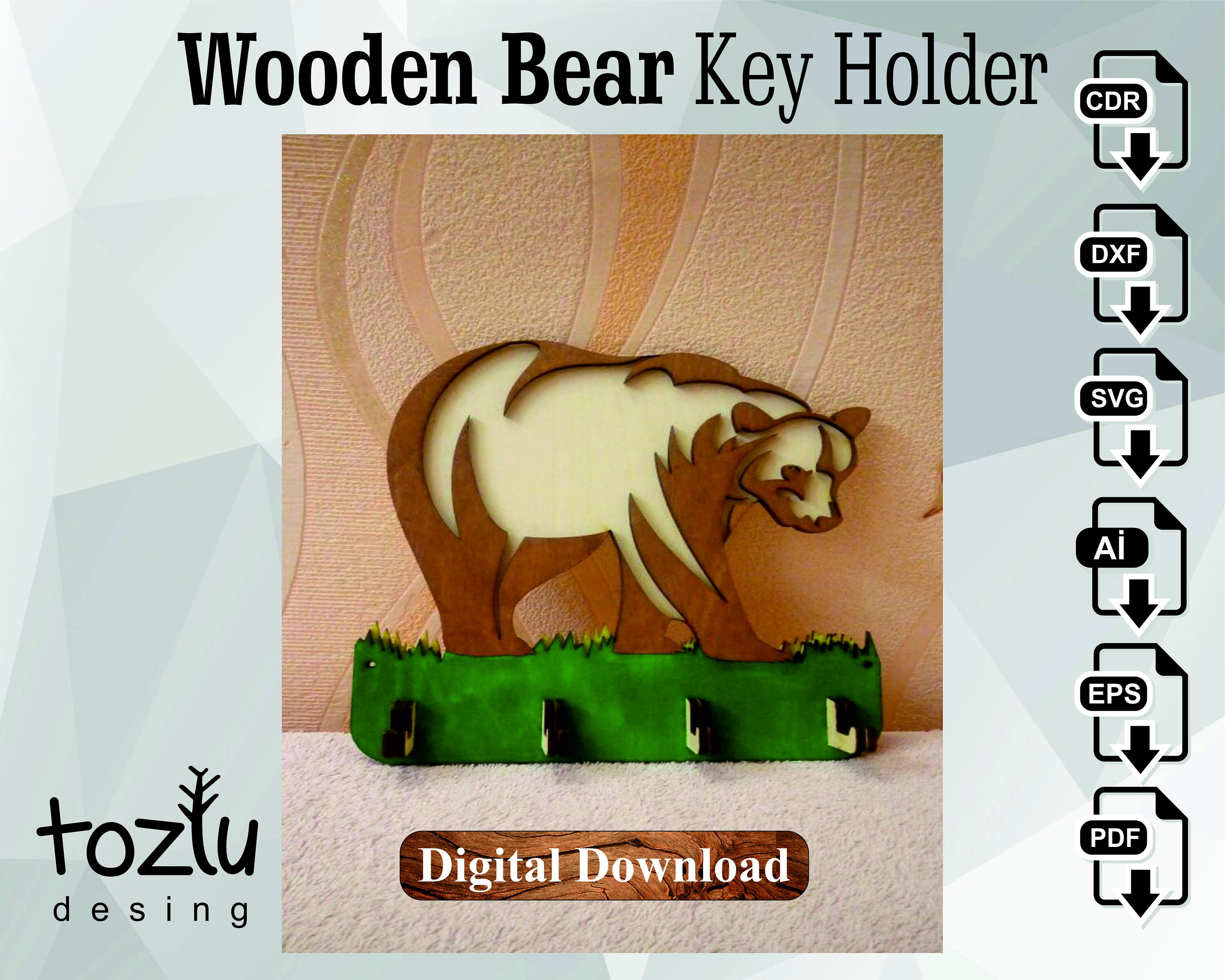Bear Key Holder Key Chain Laser Cut Vector File Svg Cdr Dxf | Etsy