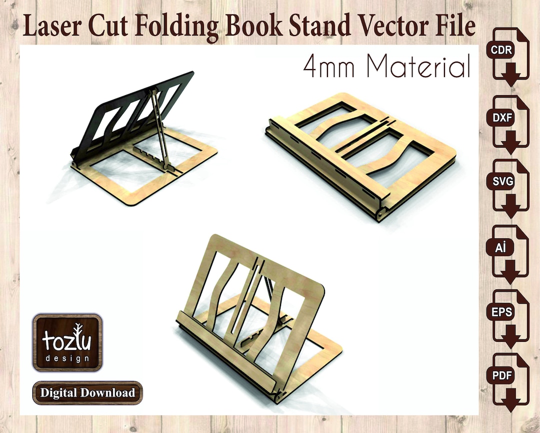 Laser Cut Folding Book Stand Vector File (digital Download) - Etsy
