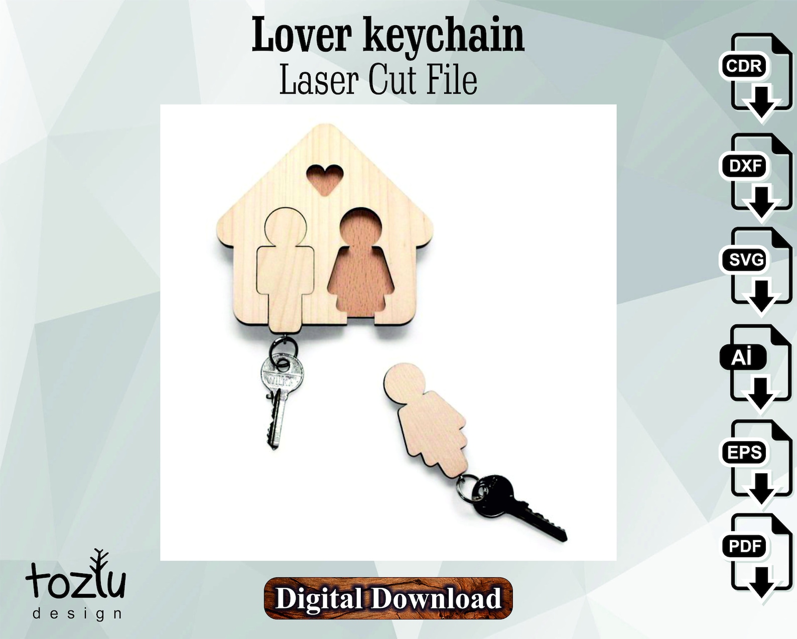 Laser Cut Wooden Key Chain Vector File Svg Dxf Cdr - Etsy