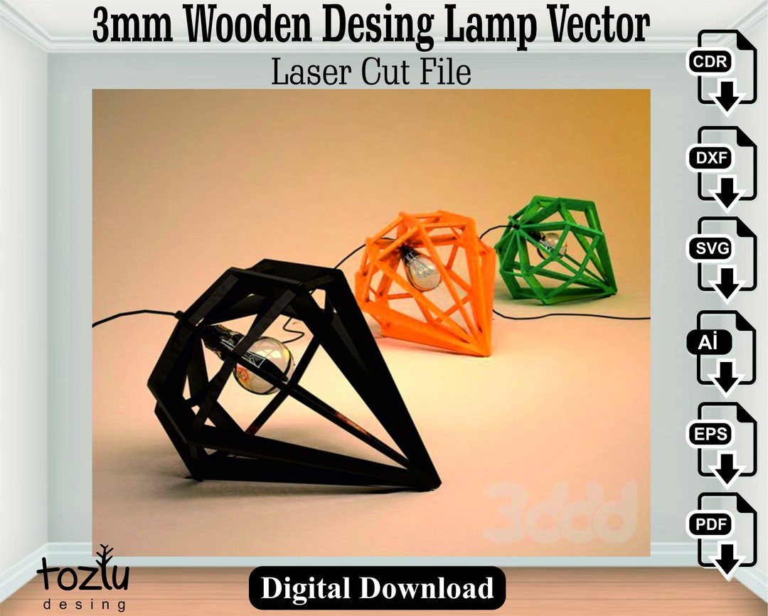Laser Cut Wooden Desing Lamp Vector File 3mm Cdr Svg Dxf - Etsy