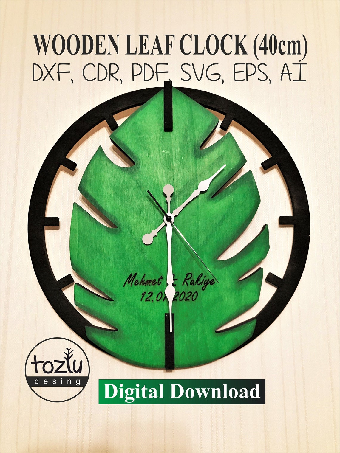 Wooden Leaf Clock Vector - Etsy