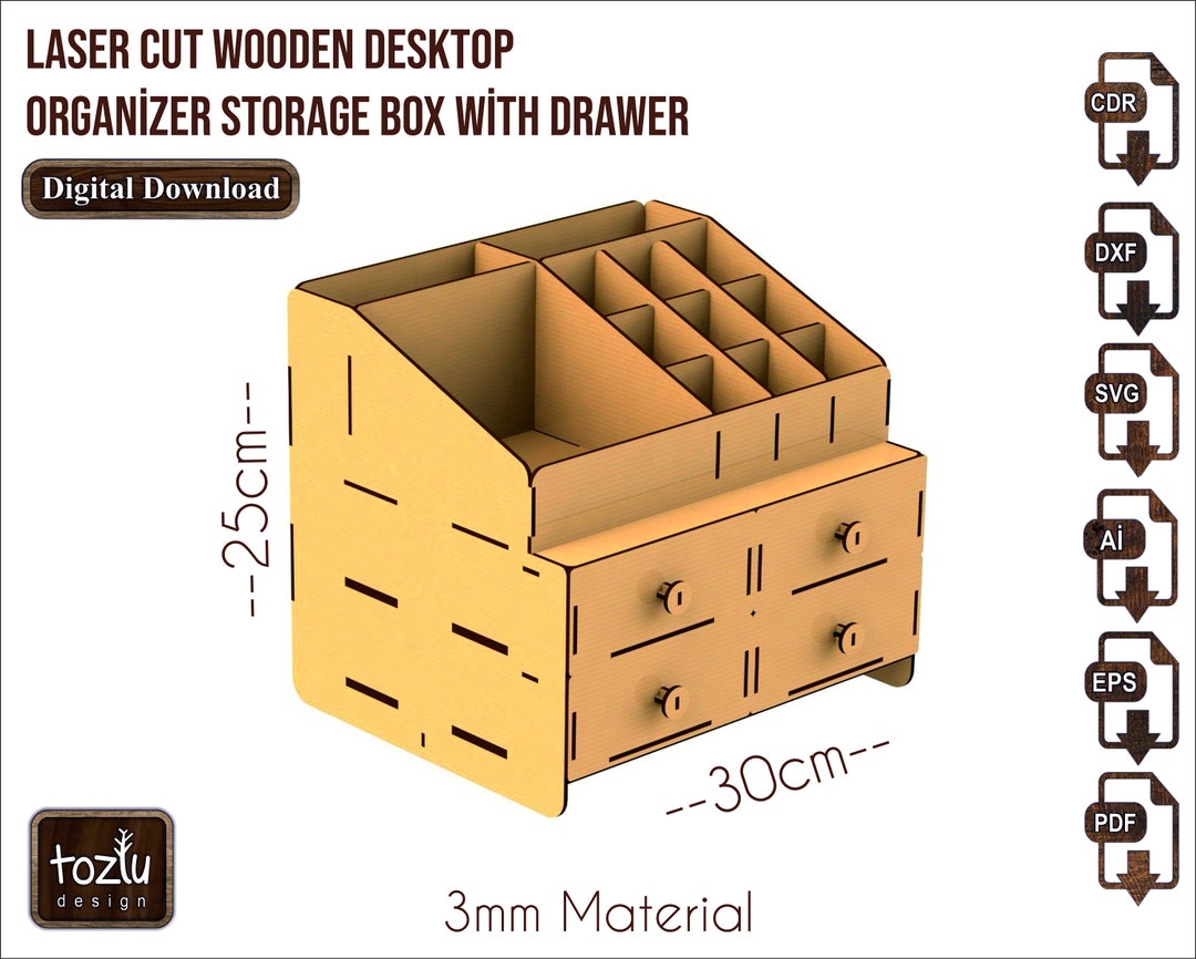 Laser Cut Wooden Desktop Organizer With Drawer (digital Download) - Etsy