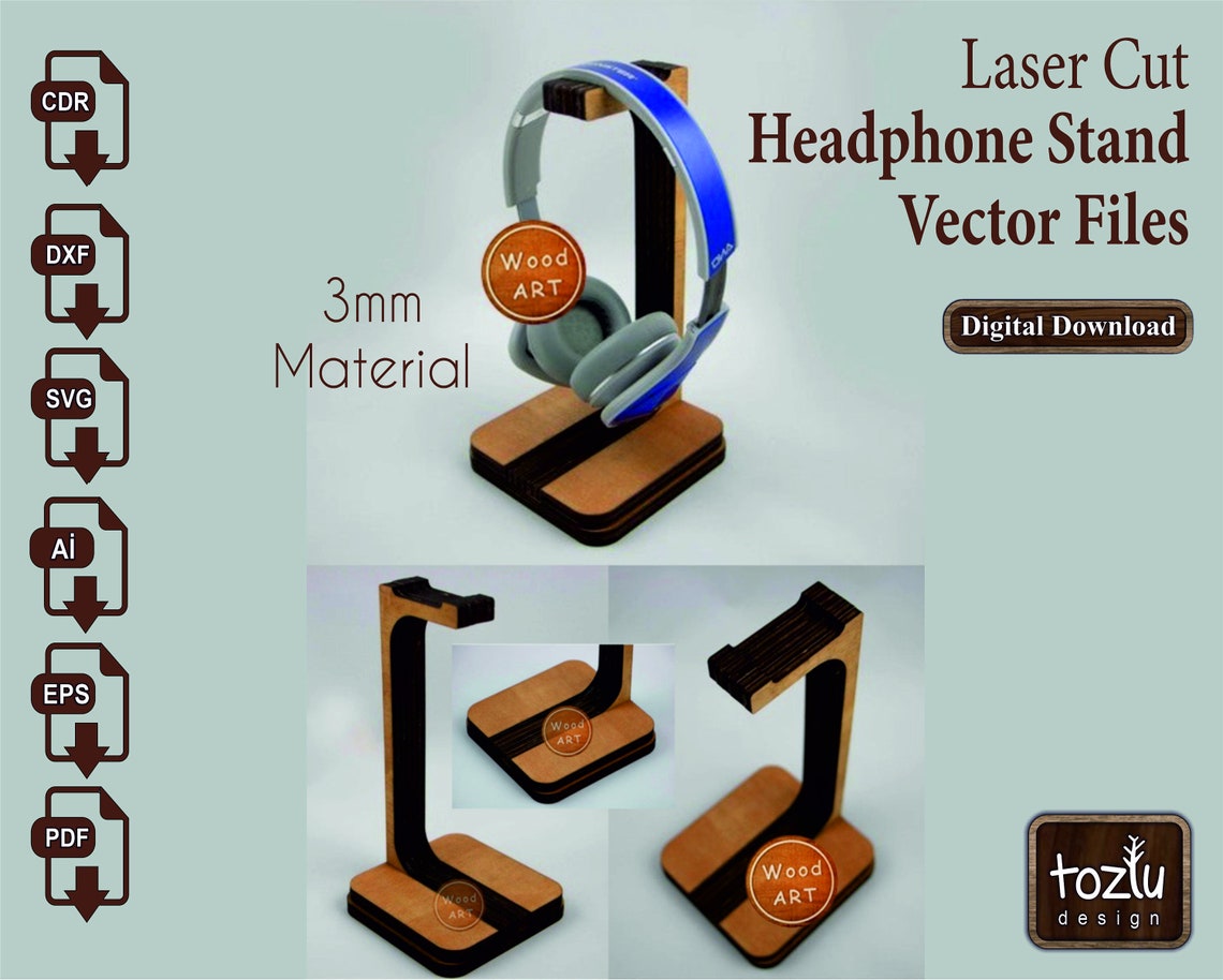 Laser Cut Headphone Stand Vector Glowforge Svg Dxf Pdf Ai Cdr - Etsy