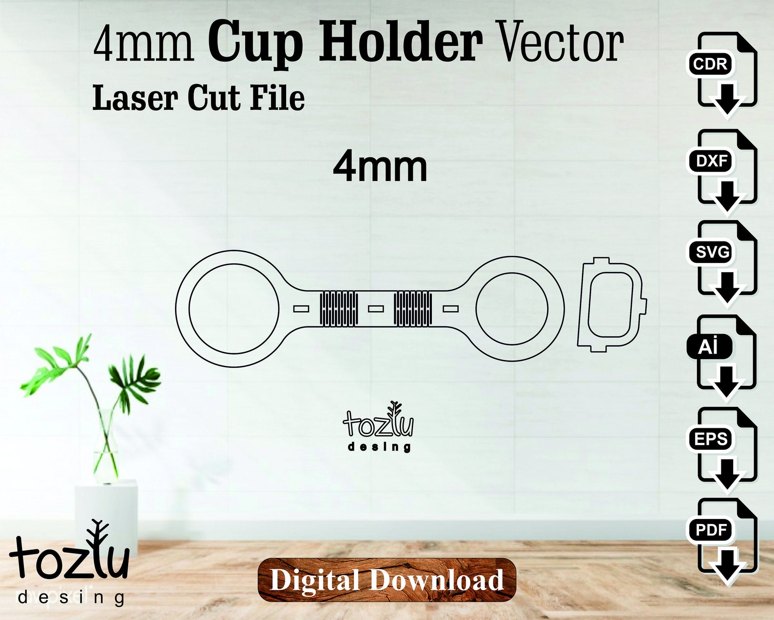 4mm Mdf Cup Holder Laser Cut Vector File - Etsy