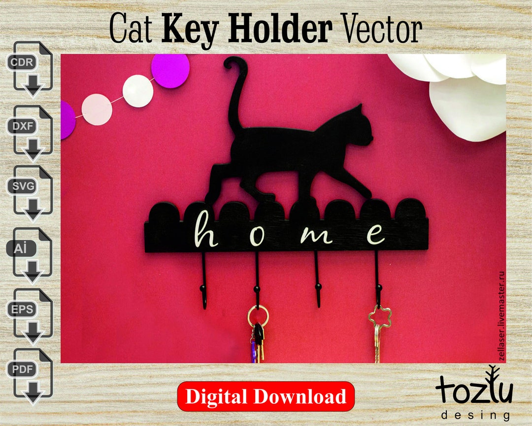 Cat Key Holder Laser Cut Vector File - Etsy