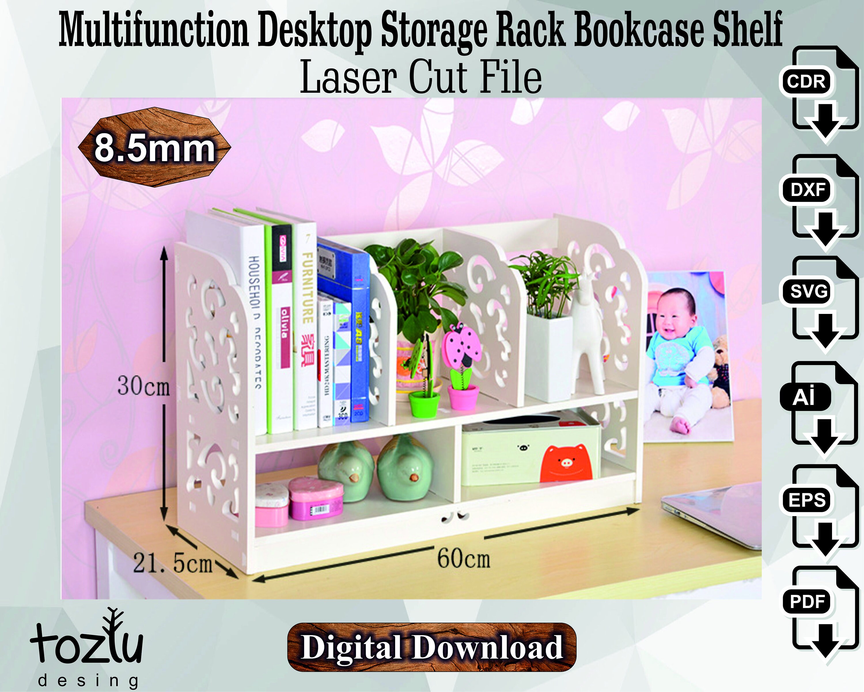 Laser Cut Multifunction Desktop Storage Rack Bookcase Shelf Svg Cdr Dxf ...